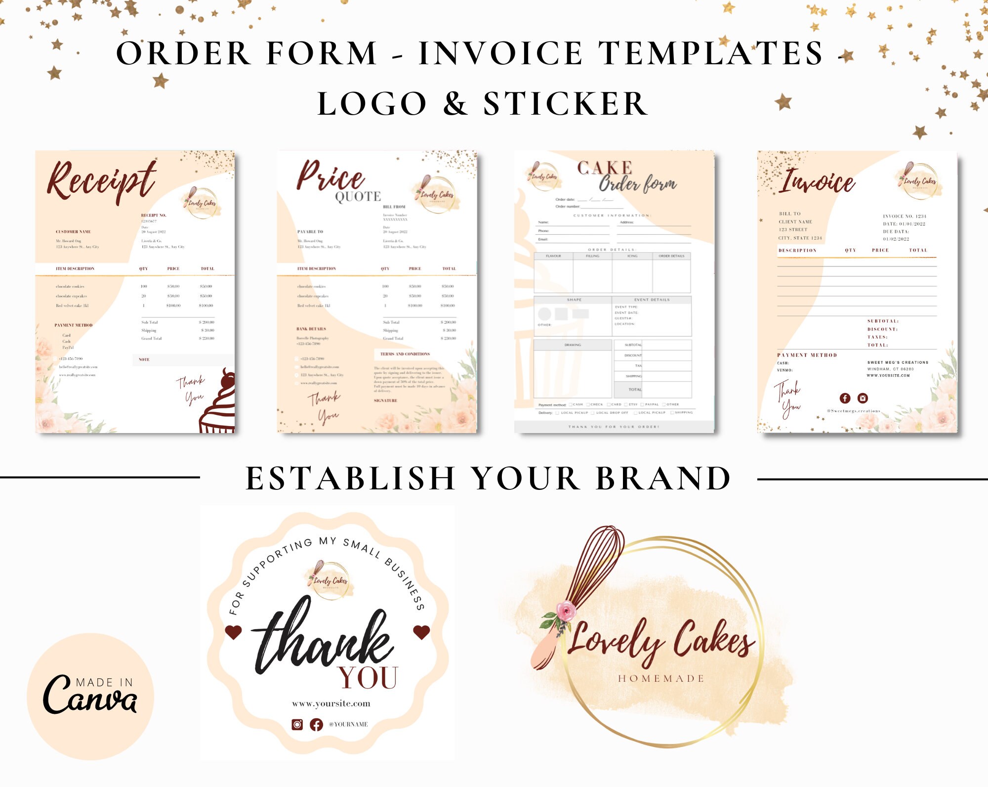 Floral Bakery Branding Kit, Bakery Logo, Pink Cake Business Bundle ...