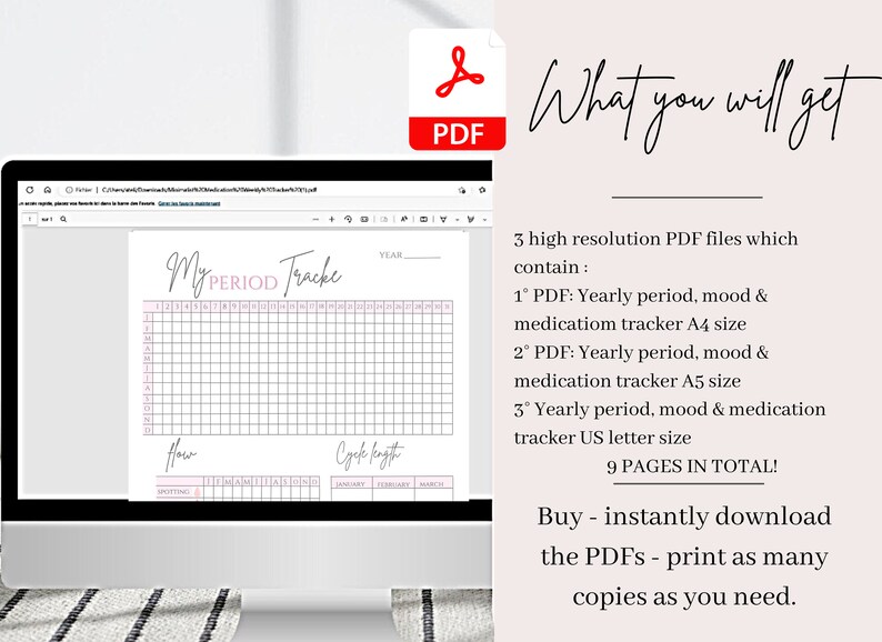 Printable Period Tracker, Mood Tracker Printable & Medication Tracker ...