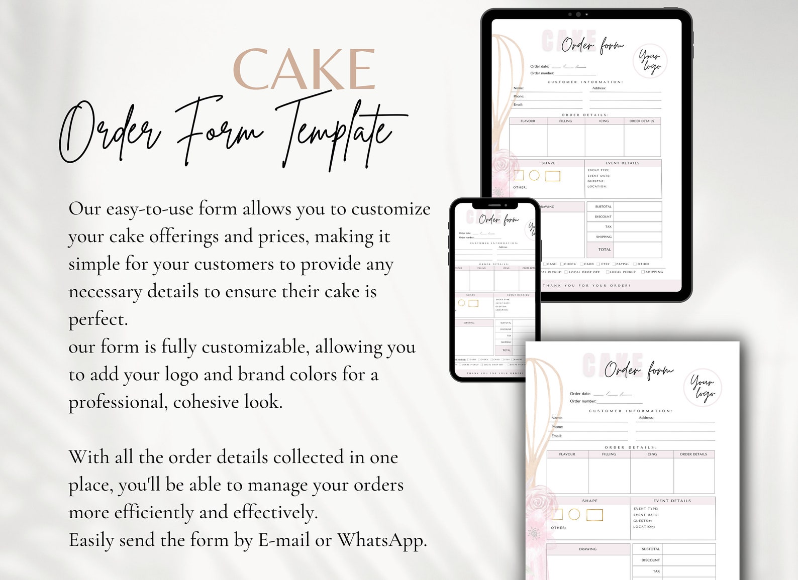 Cake Order Form Template, Bakery Order Form Editable, Cookie Order Form ...