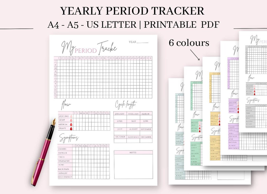 Printable Period Tracker, Menstrual Tracker, Symptom Tracker, Digital ...