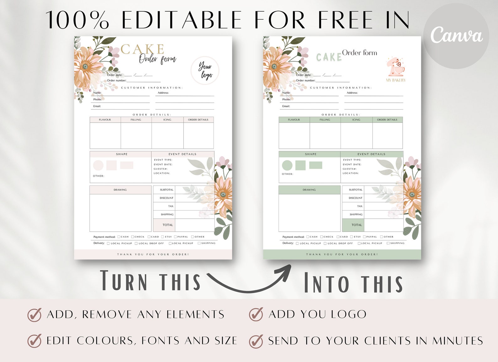 Cake Order Form, Bakery Order Form, Cookie Order Form, Bakery Order ...