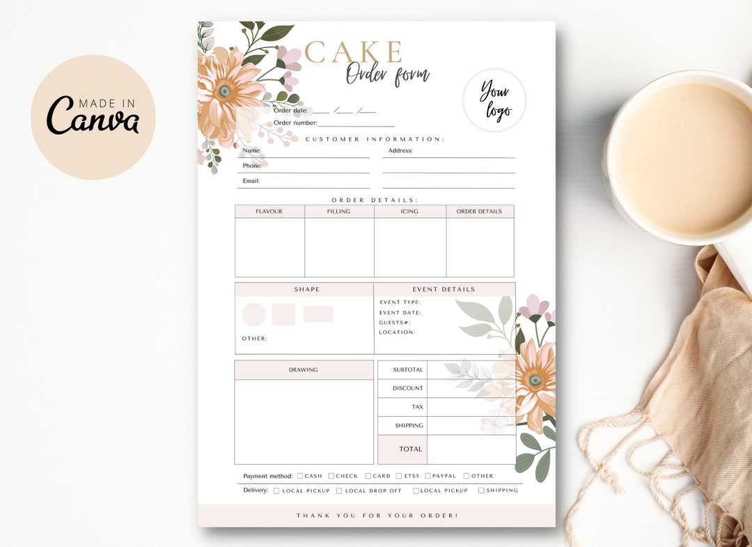 Cake Order Form, Bakery Order Form, Cookie Order Form, Bakery Order ...