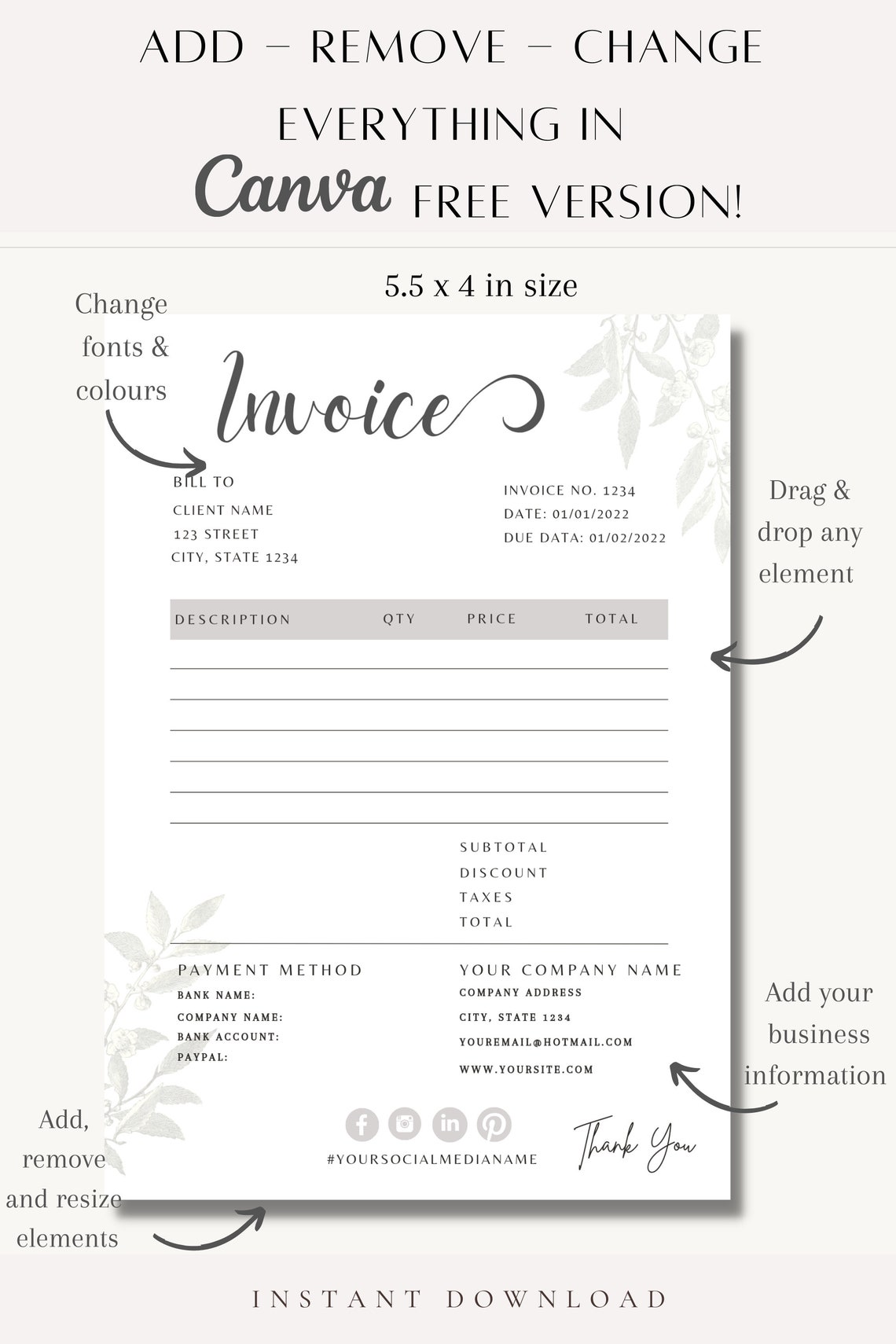 Invoice Template A4 & US Letter Invoice Template Download - Etsy UK
