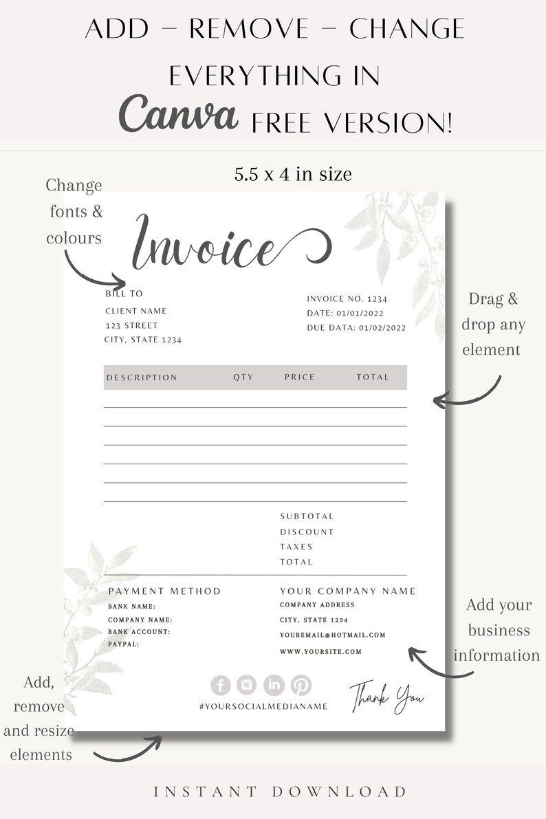 Invoice Template A4 & US Letter Invoice Template Download - Etsy