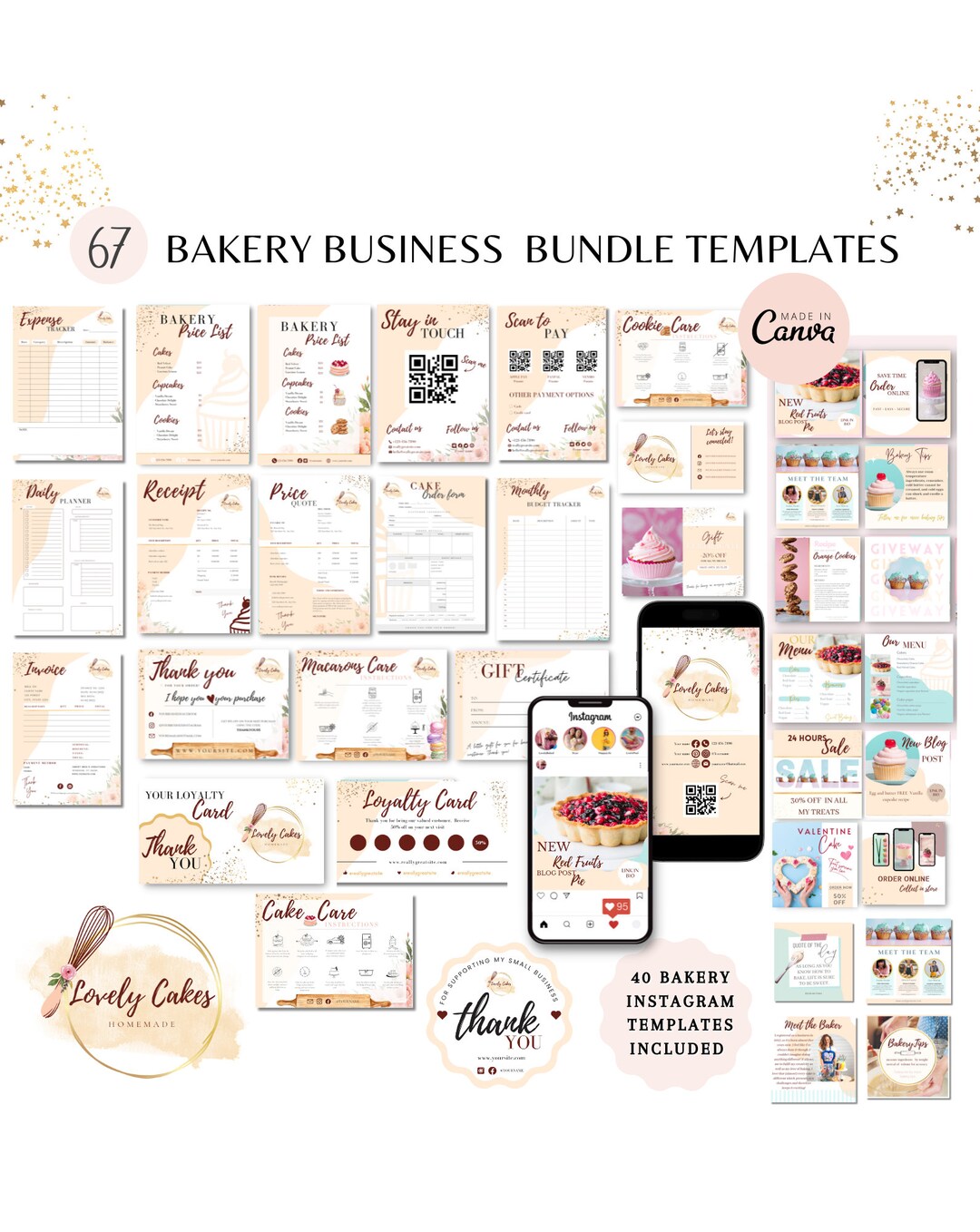 Floral Bakery Branding Kit, Bakery Logo, Pink Cake Business Bundle ...