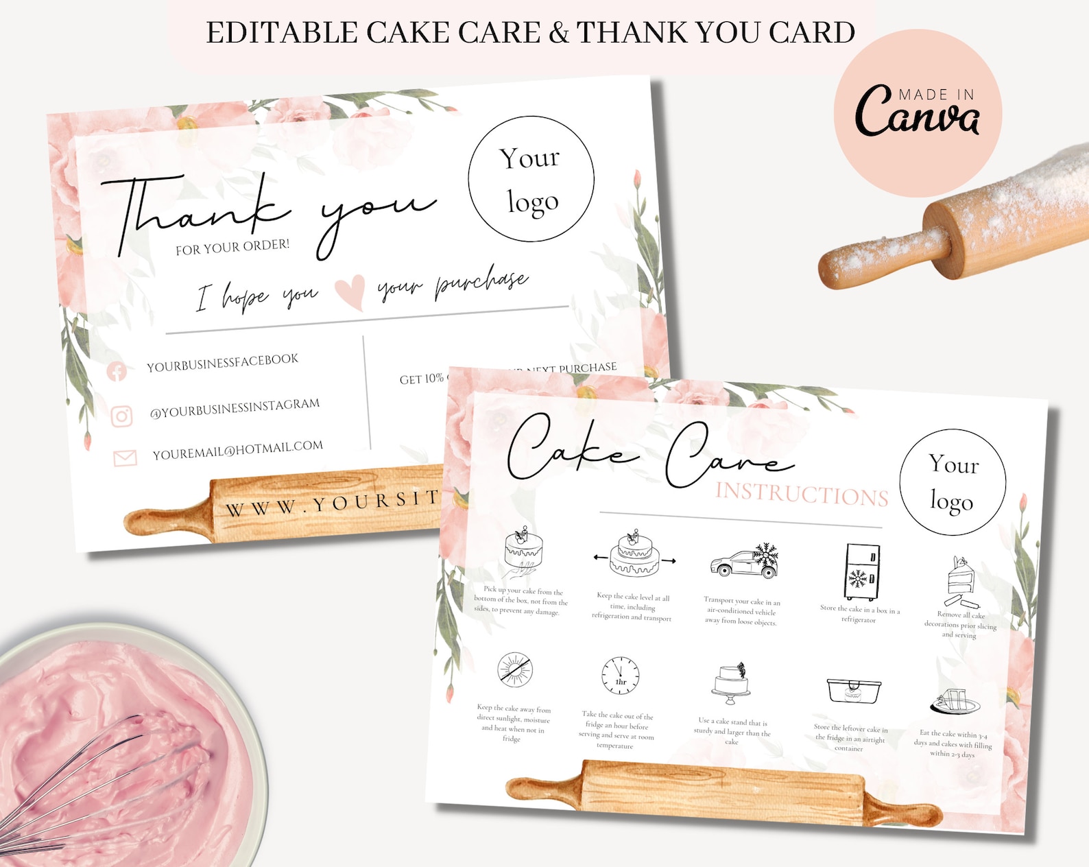 Cake Care Card Editable Cake Care Card Cake Care - Etsy
