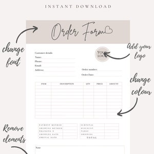 Order Form Template - Custom Order Form Editable - INSTANT DOWNLOAD ...