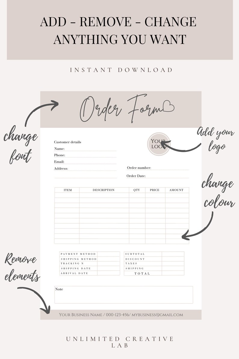 Order Form Template Custom Order Form Editable INSTANT - Etsy