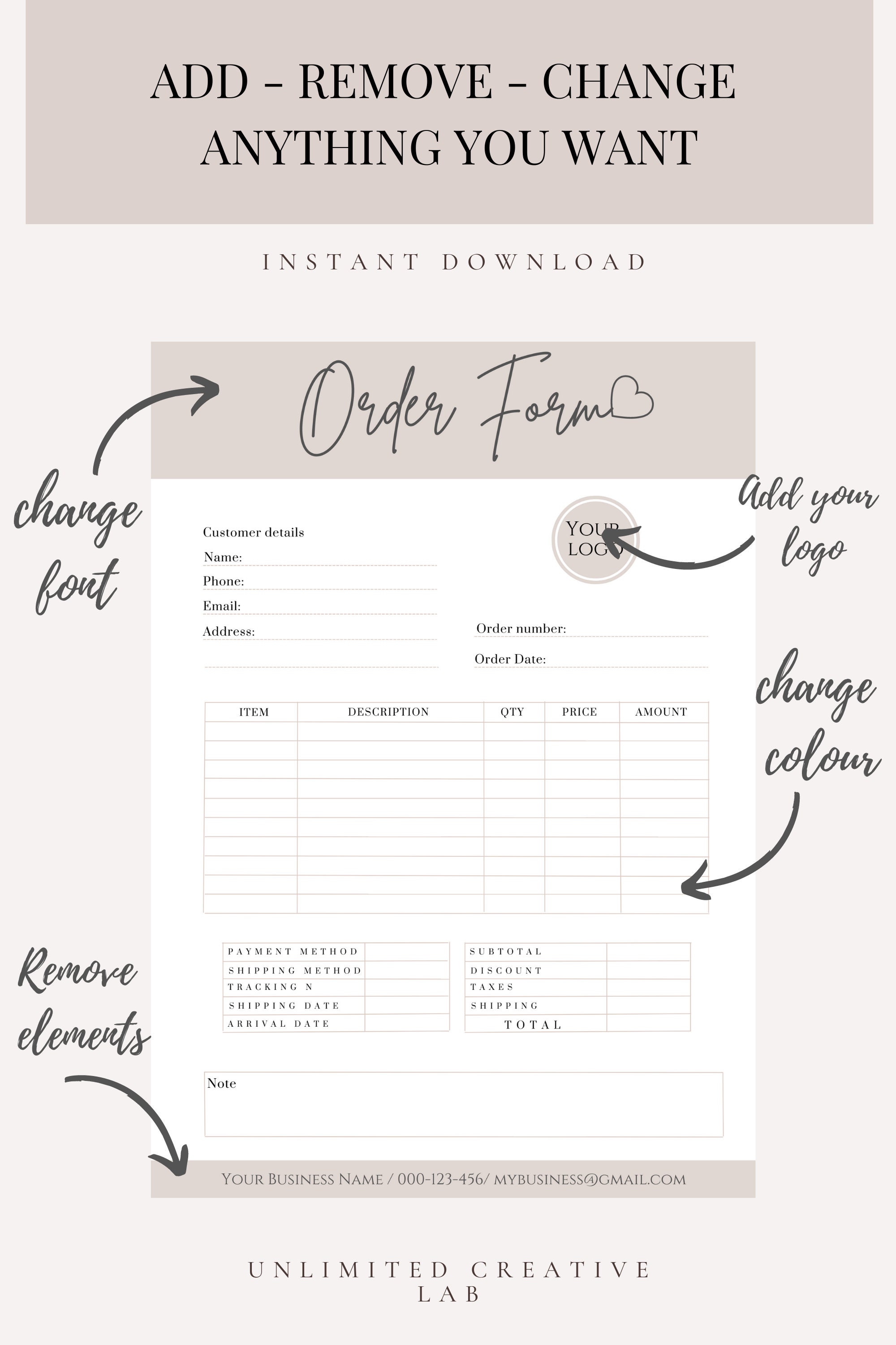 Order Form Template Custom Order Form Editable INSTANT - Etsy UK