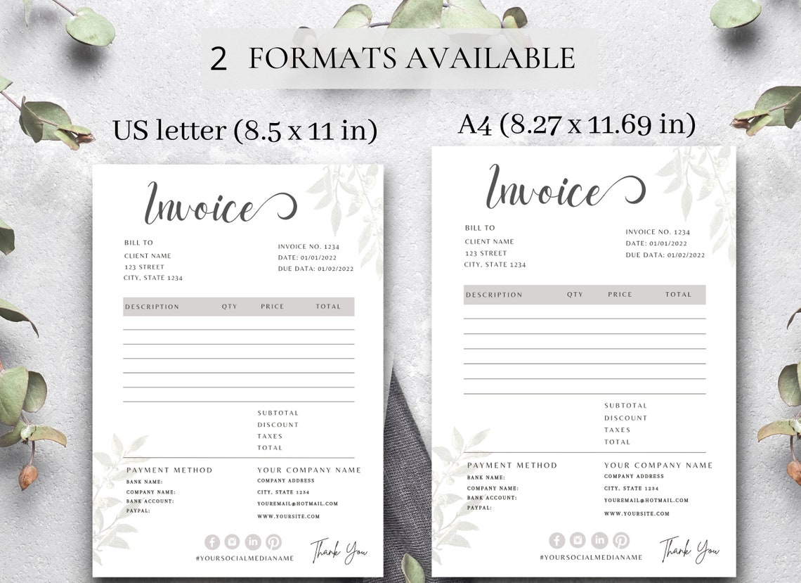 Invoice Template A4 & US Letter Invoice Template Download - Etsy UK