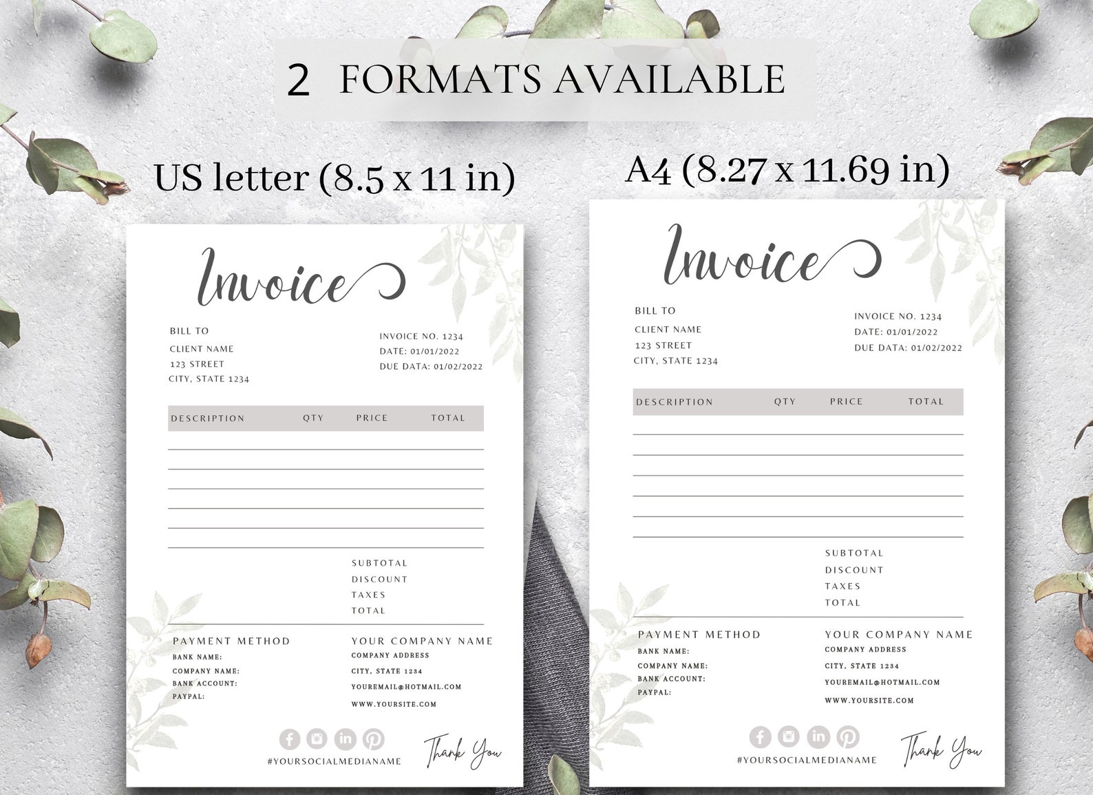 Invoice Template A4 & US Letter Invoice Template Download - Etsy