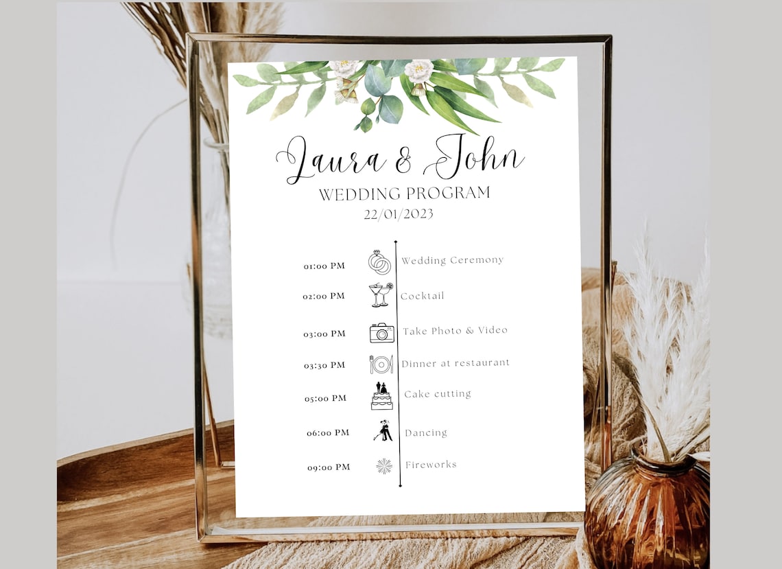 Bridal Party Timeline, Wedding Day Timeline Template, Wedding Program ...