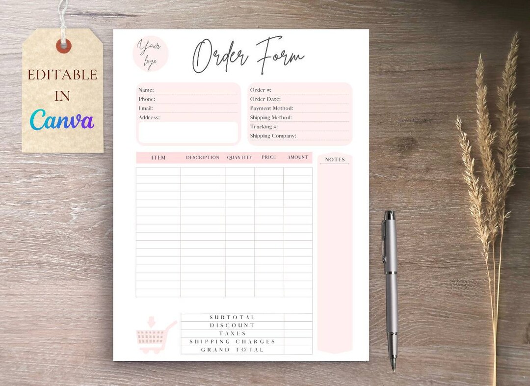 Order Form Template Editable - Custom Order Form - INSTANT DOWNLOAD ...