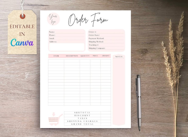 Order Form Template Editable - Custom Order Form - INSTANT DOWNLOAD ...