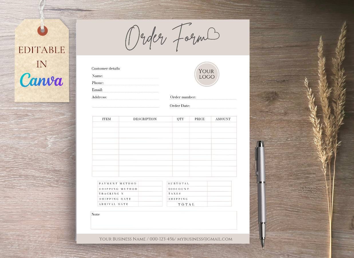 Order Form Template Custom Order Form Editable INSTANT - Etsy UK