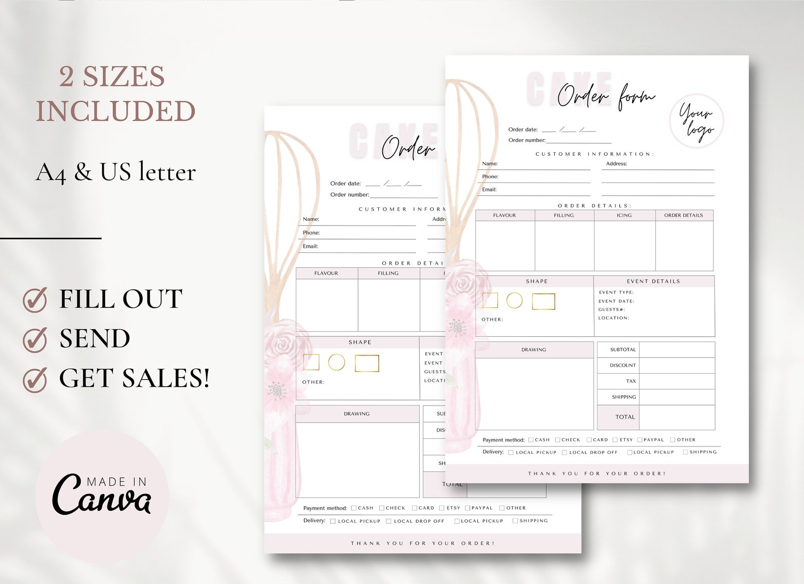Cake Order Form Template, Bakery Order Form Editable, Cookie Order Form ...