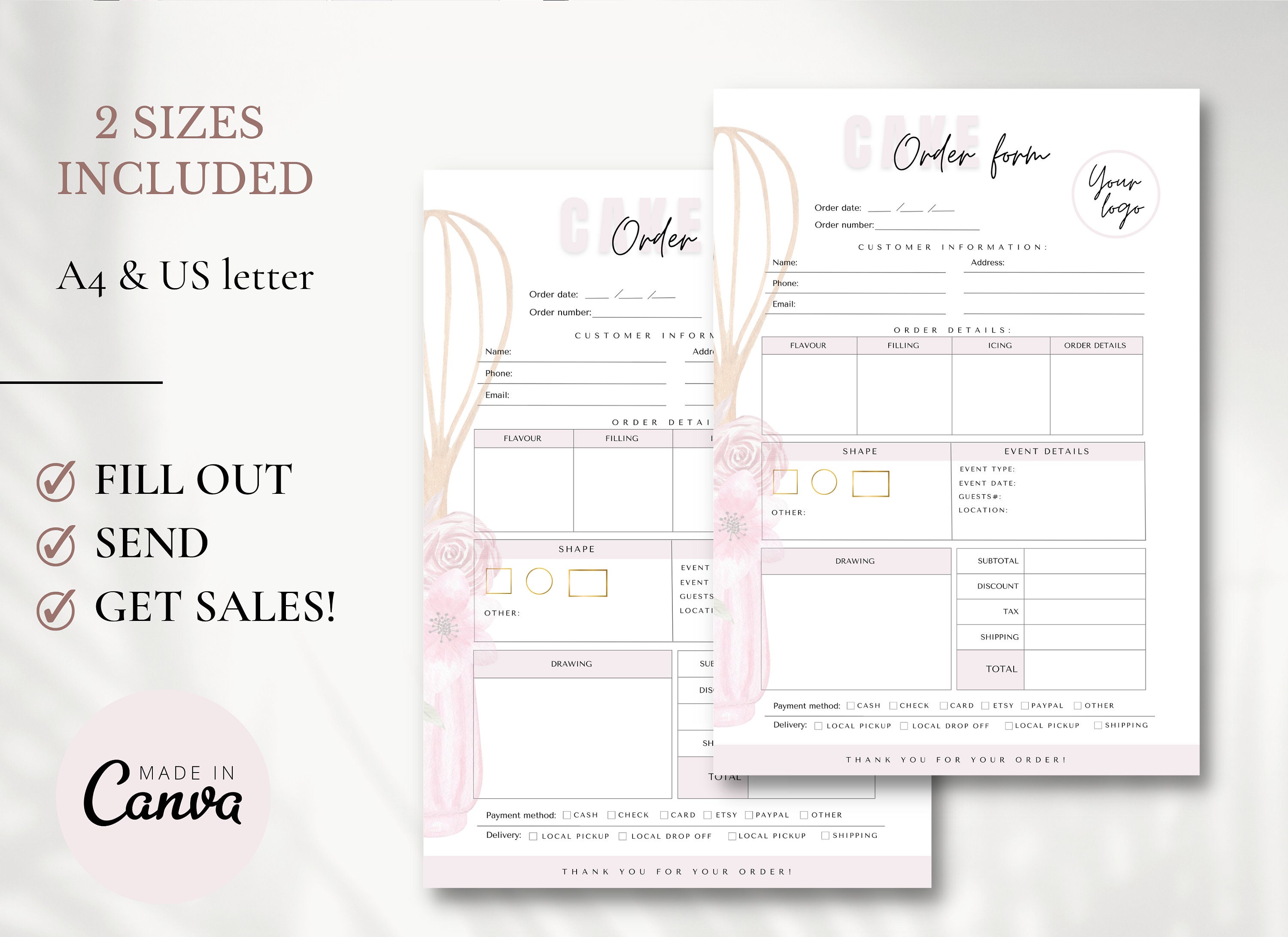 Cake Order Form Template, Bakery Order Form Editable, Cookie Order Form ...