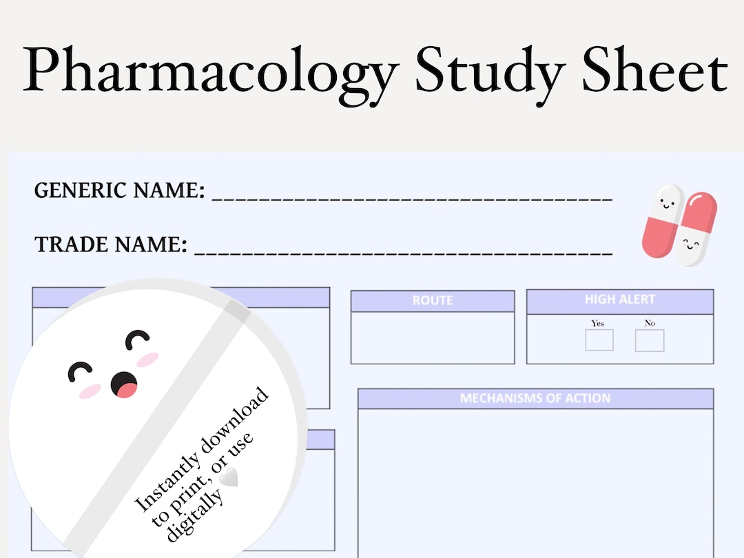 Pharmacology Study Sheet: Instant Download for Print or Digital Use - Etsy