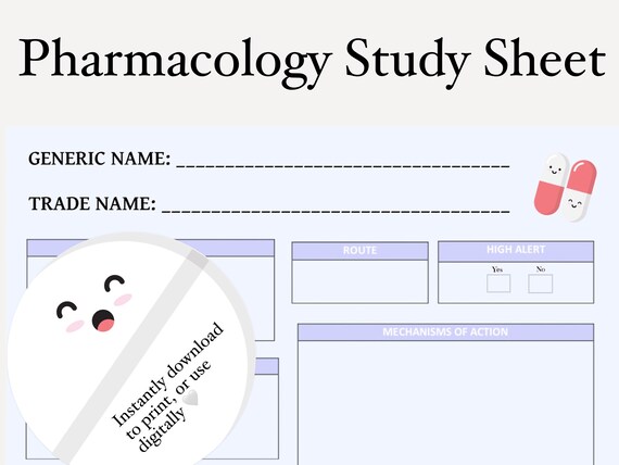Pharmacology Study Sheet: Instant Download for Print or | Etsy
