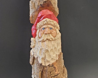 Wood Carving - Wooden Santa Bust Carving in a Red Coat With White Trim ...