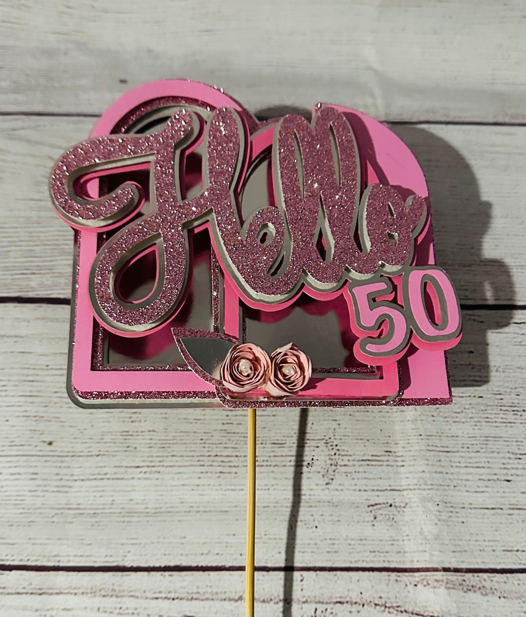 Hello 50 Cake Topper, Birthday Cake Topper, Turning 50 Toppers, Pink ...