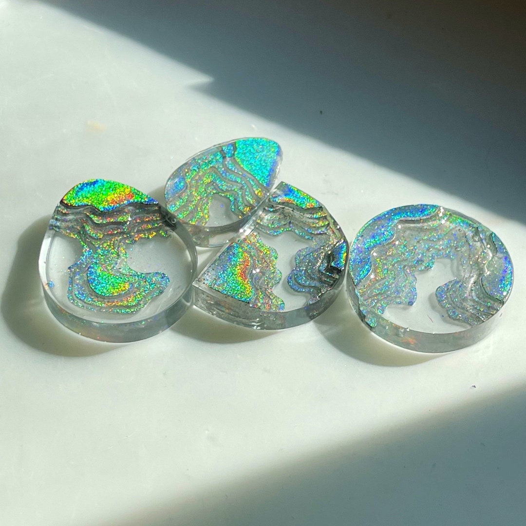 Set of 4 Tiny Epoxy Resin Beaches With Holographic Rainbow Glitter Sand ...