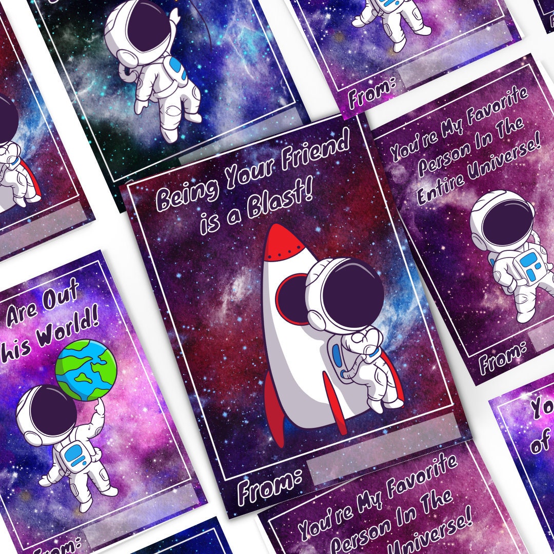 Printable Valentines Cards - Set of 4 - Space Themed - Astronaut and ...