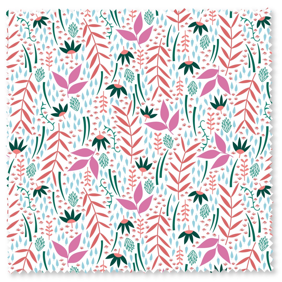Felicity Fabric Meadows Abloom Jade Green, Pink, Mint, White - FREE ...