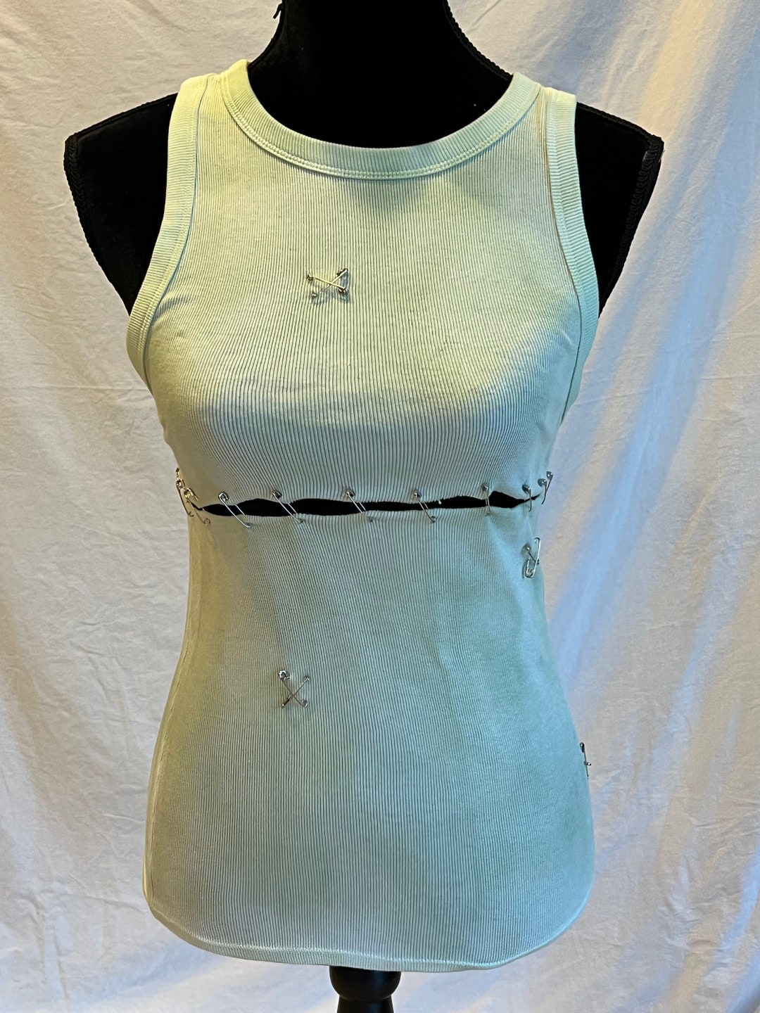 Upcycled Safety Pin Hand Dyed Green Tank Top Size Women's M - Etsy