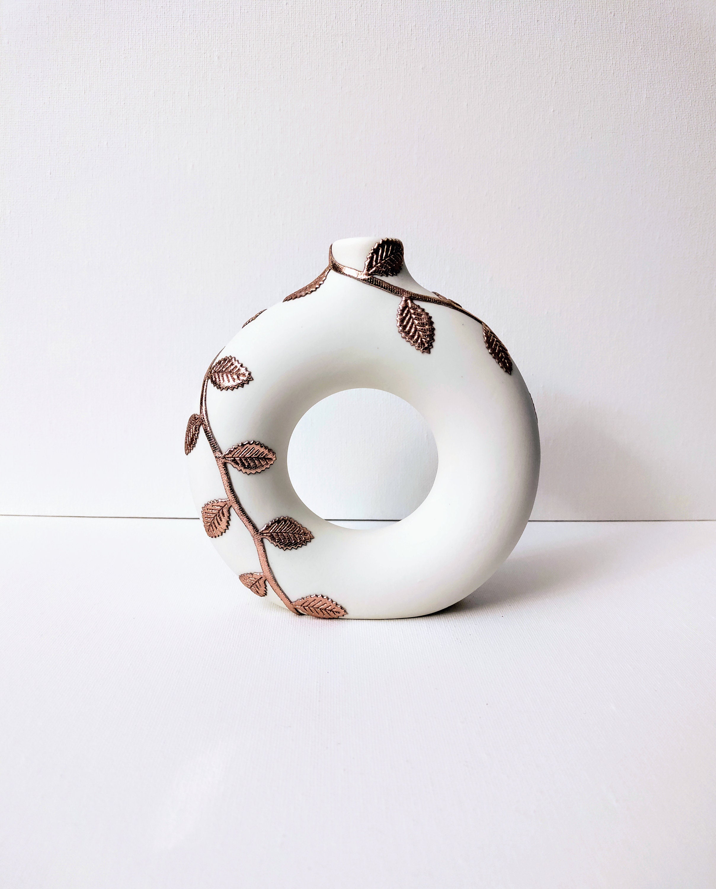 Bud Vase, White Bud Vase, Rose Gold Leaf Ribbon Vase, Small Ceramic ...