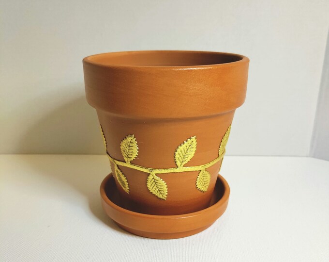 4 Inch Terracotta Pot With Drainage Hole and Saucer, Decorated With ...