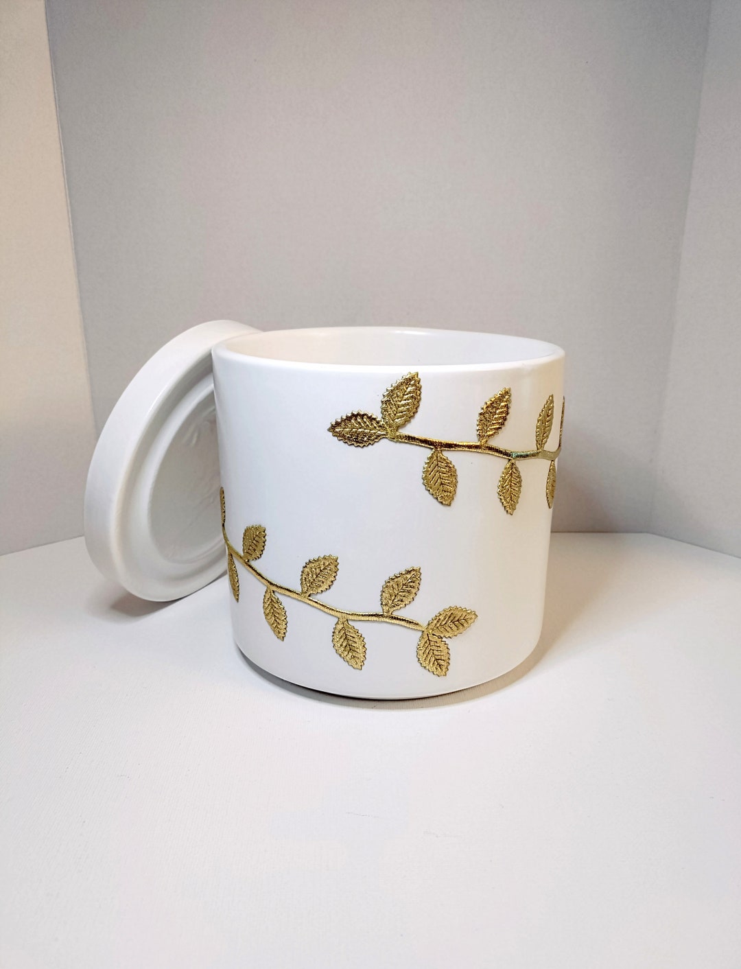 Ceramic Plant Pot, Gold Leaf Ribbon, Ceramic Planter, 5 Inch Pot ...