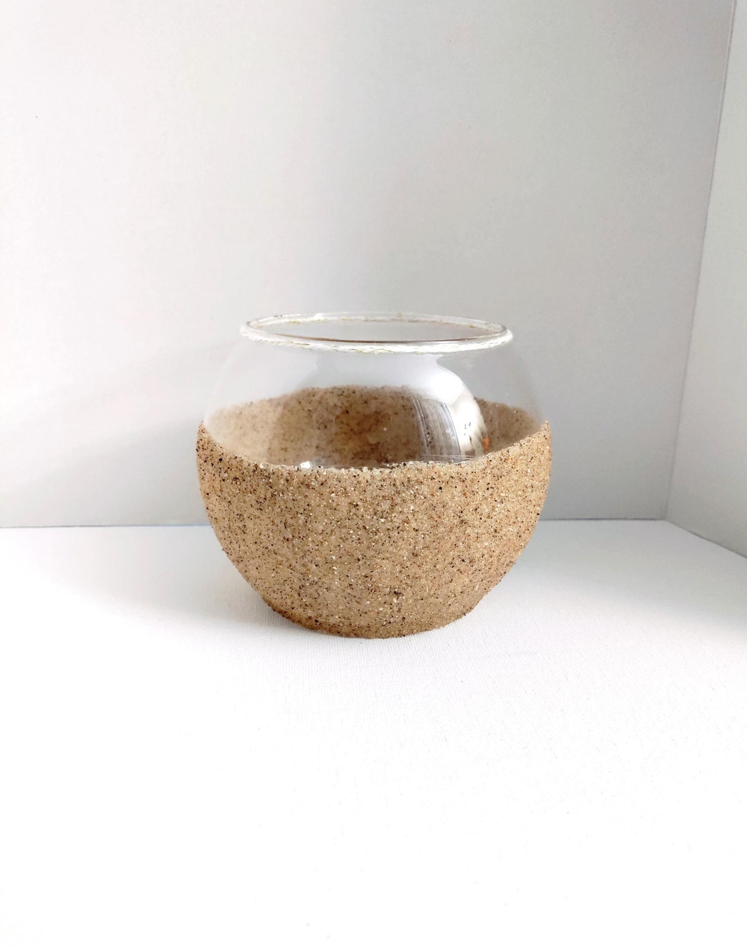 4 Inch Vase, Turquoise Sand Vase, Footed Clear Glass Bubble Bowl Vase ...