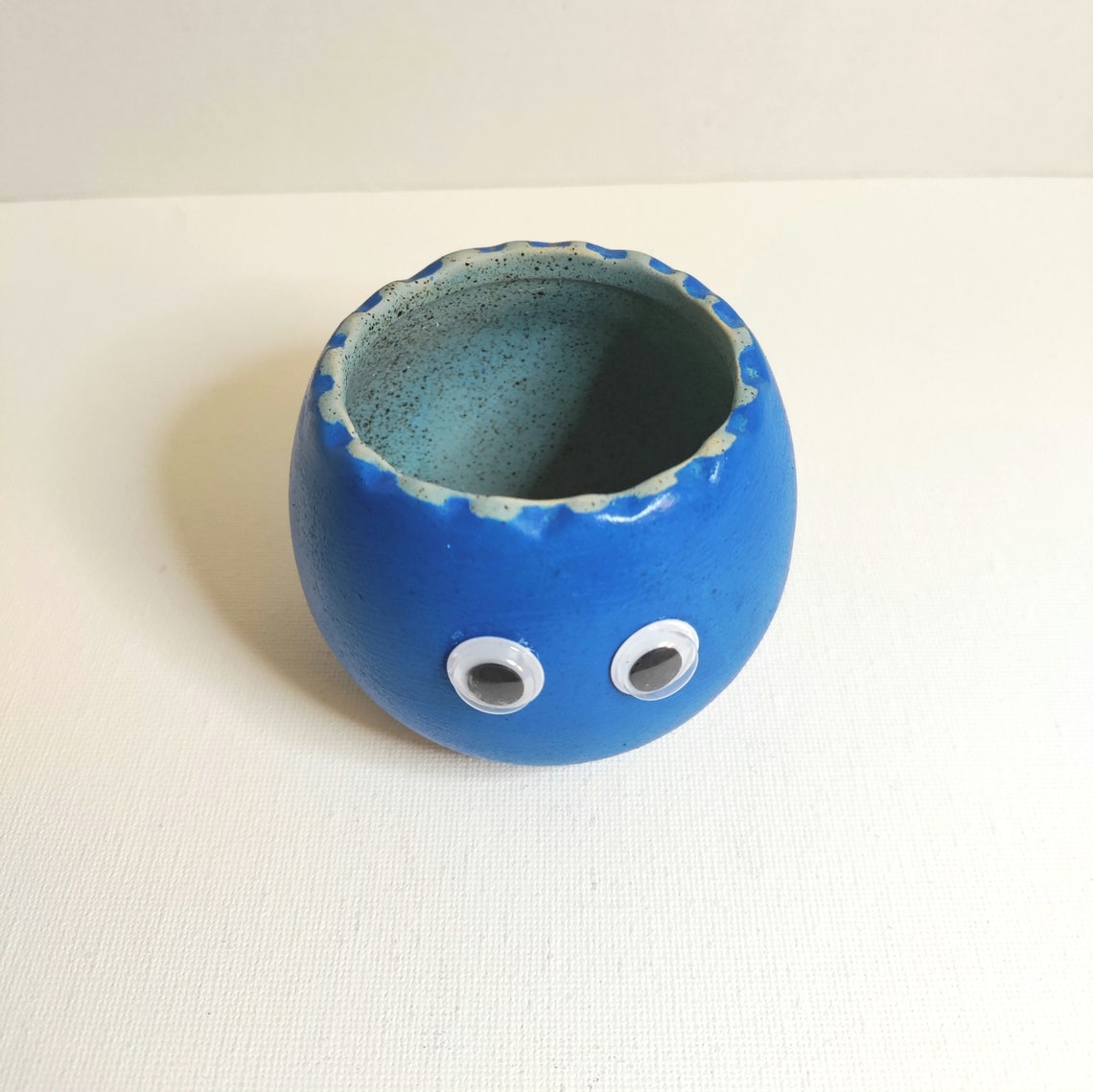 2.75 Inch Blue Succulent Pot With Googly Eyes. Blue Hand Painted ...