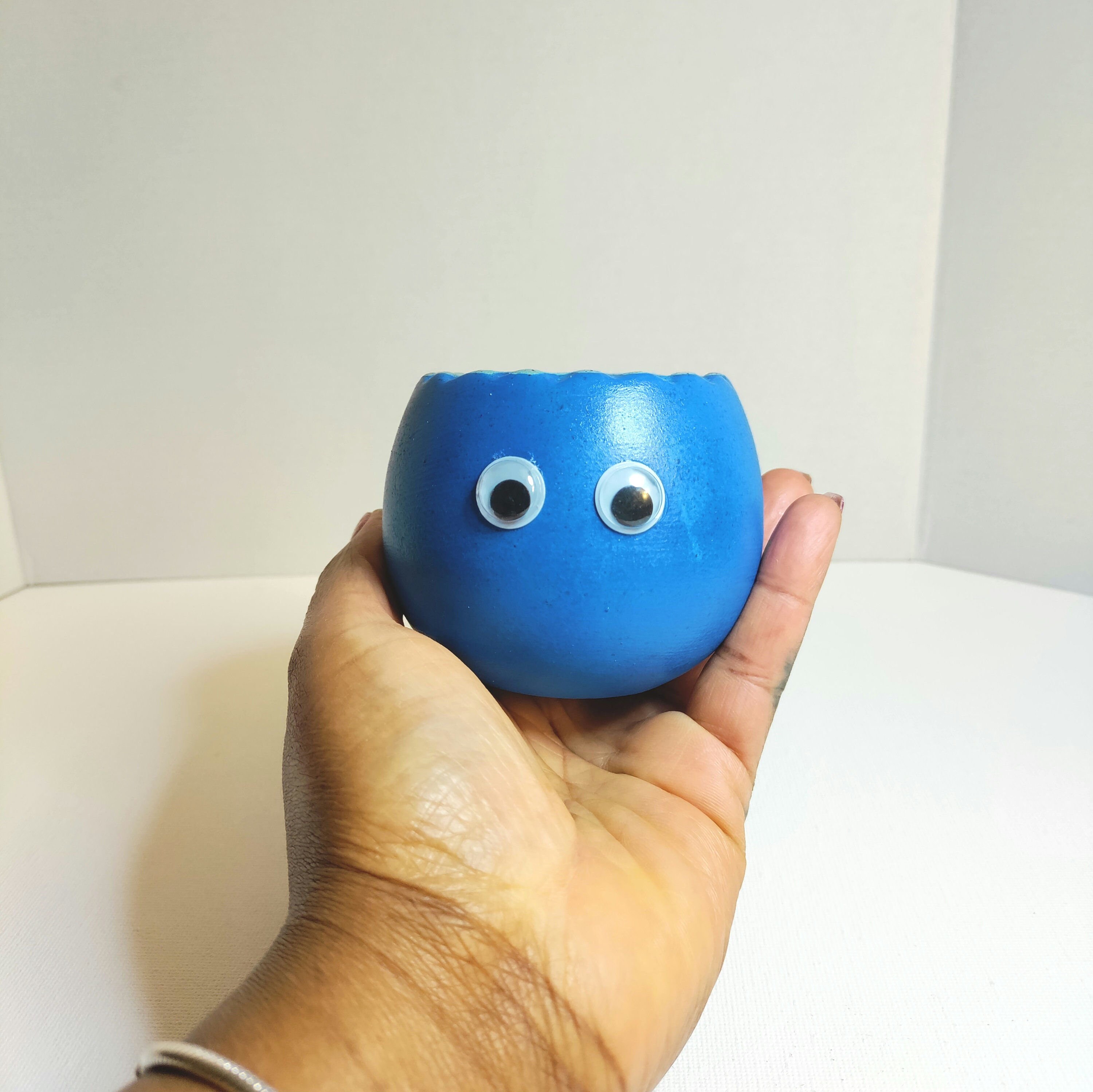 2.75 Inch Blue Succulent Pot With Googly Eyes. Blue Hand Painted ...