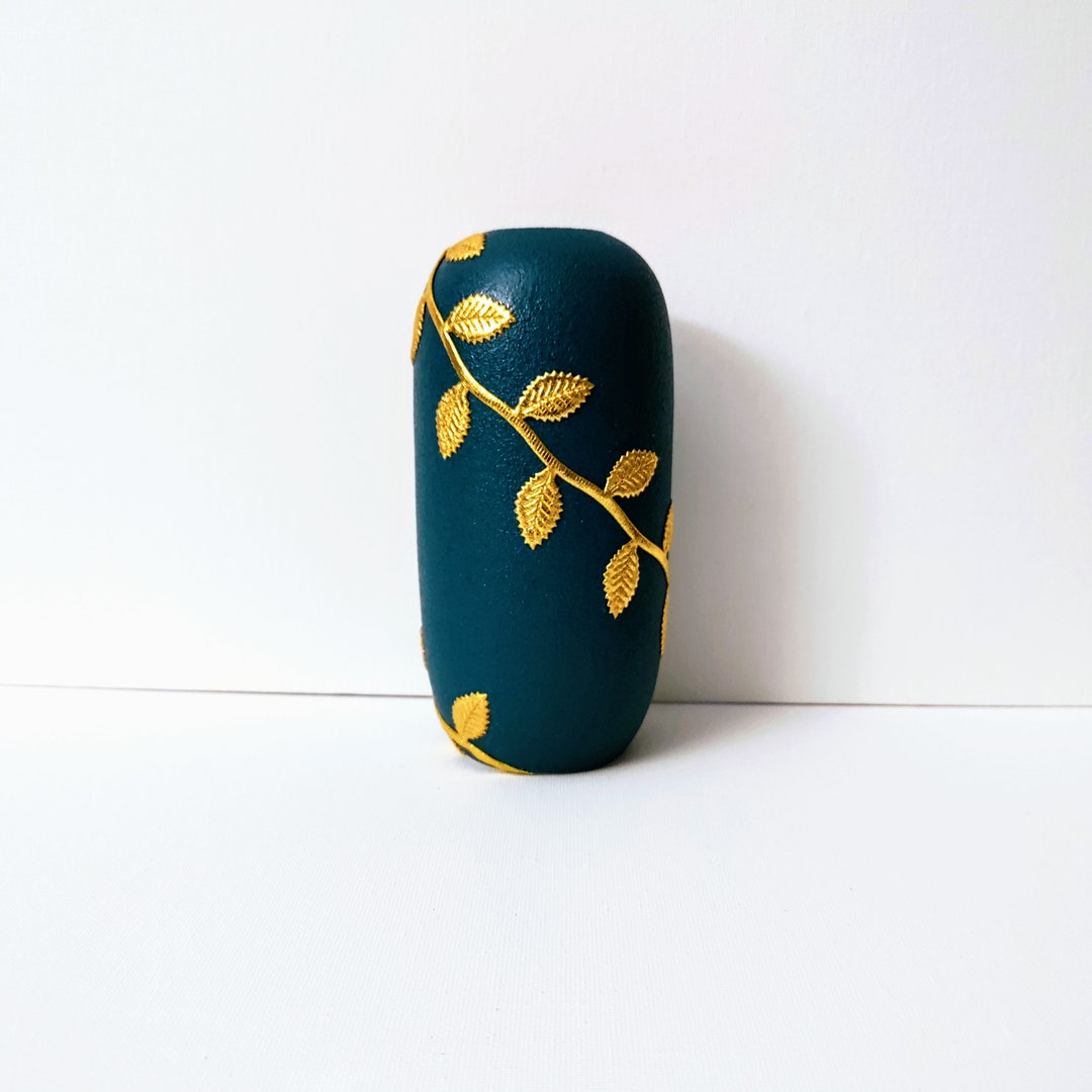Bud Vase, Teal Bud Vase, Gold Leaf Ribbon Vase, Small Teal Ceramic Vase ...
