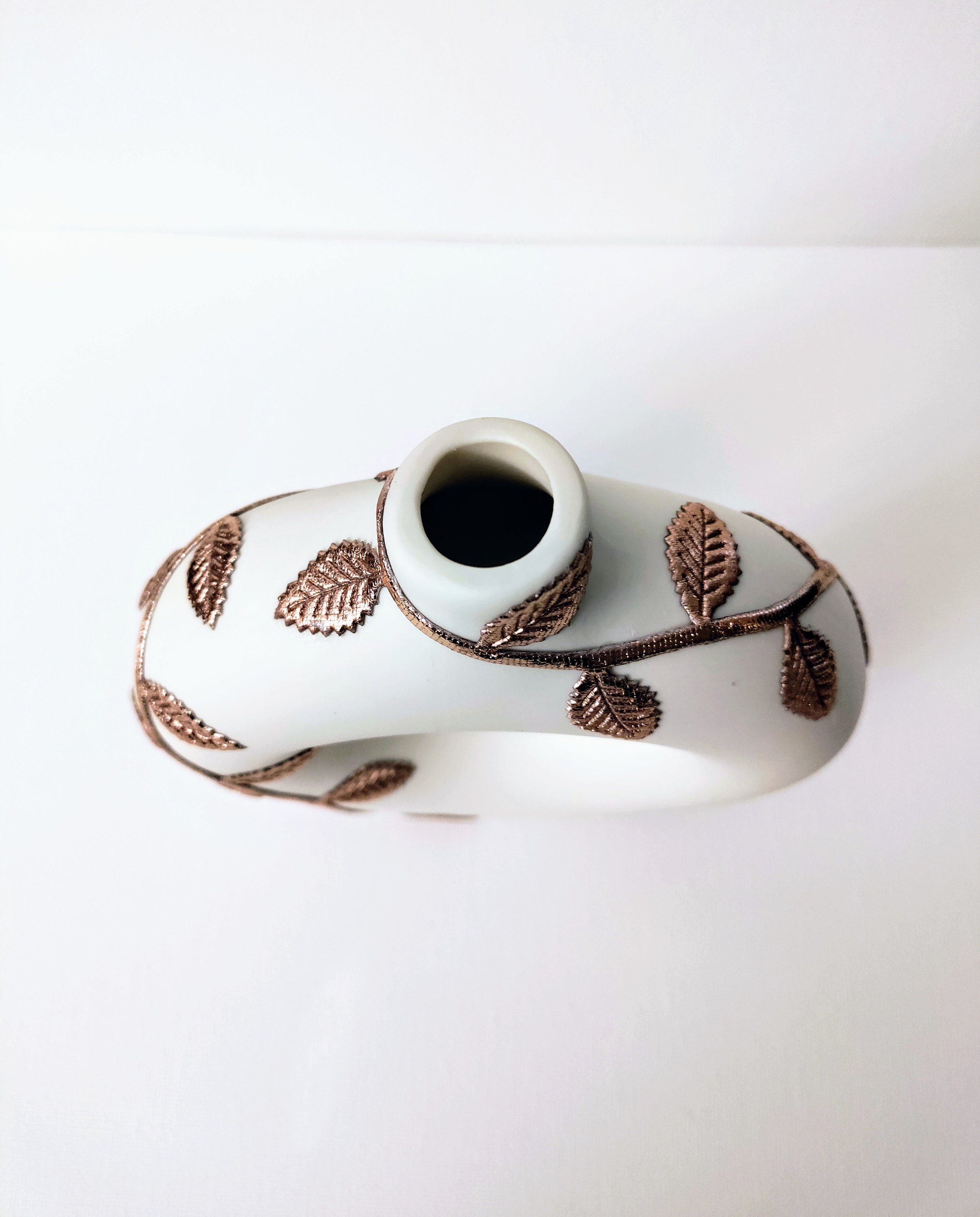 Bud Vase, White Bud Vase, Rose Gold Leaf Ribbon Vase, Small Ceramic ...