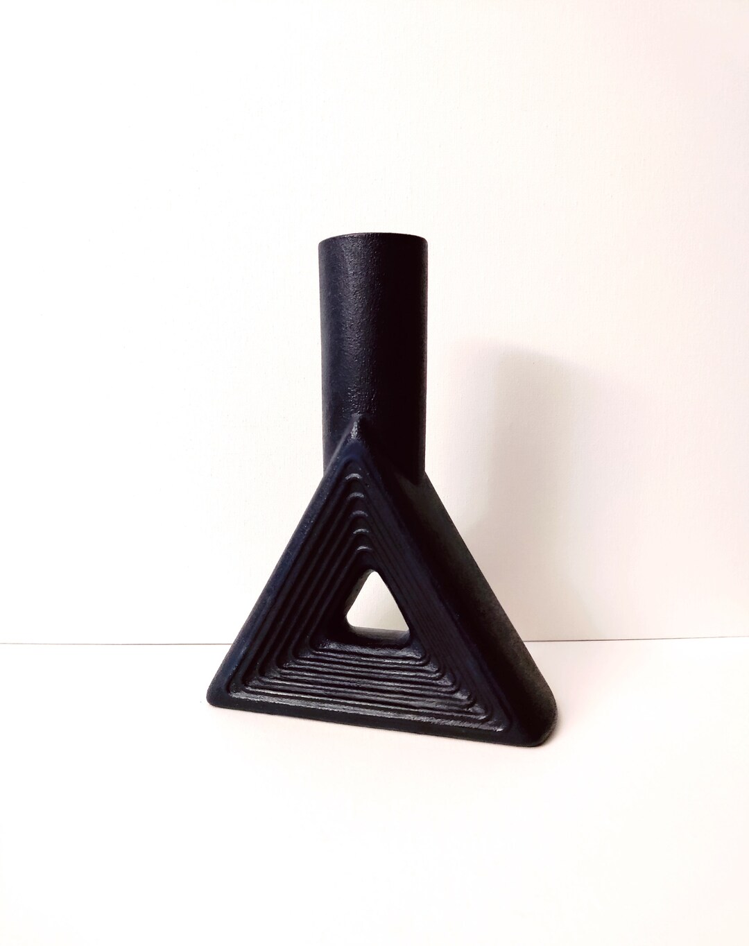 8 Inch Hand Painted Ceramic Triangle Shaped Vase, Dark Midnight Blue ...