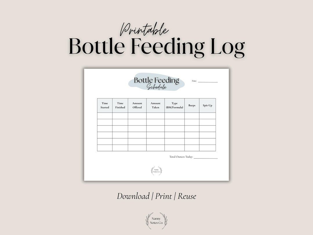Bottle Feeding Log Printable | Baby Feeding Tracker | Daily Bottle ...