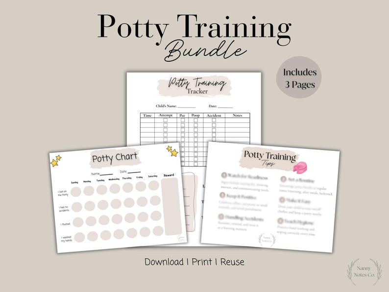 Potty Training Chart Bundle: Tracker, Tips Sheet (PDF) - Etsy