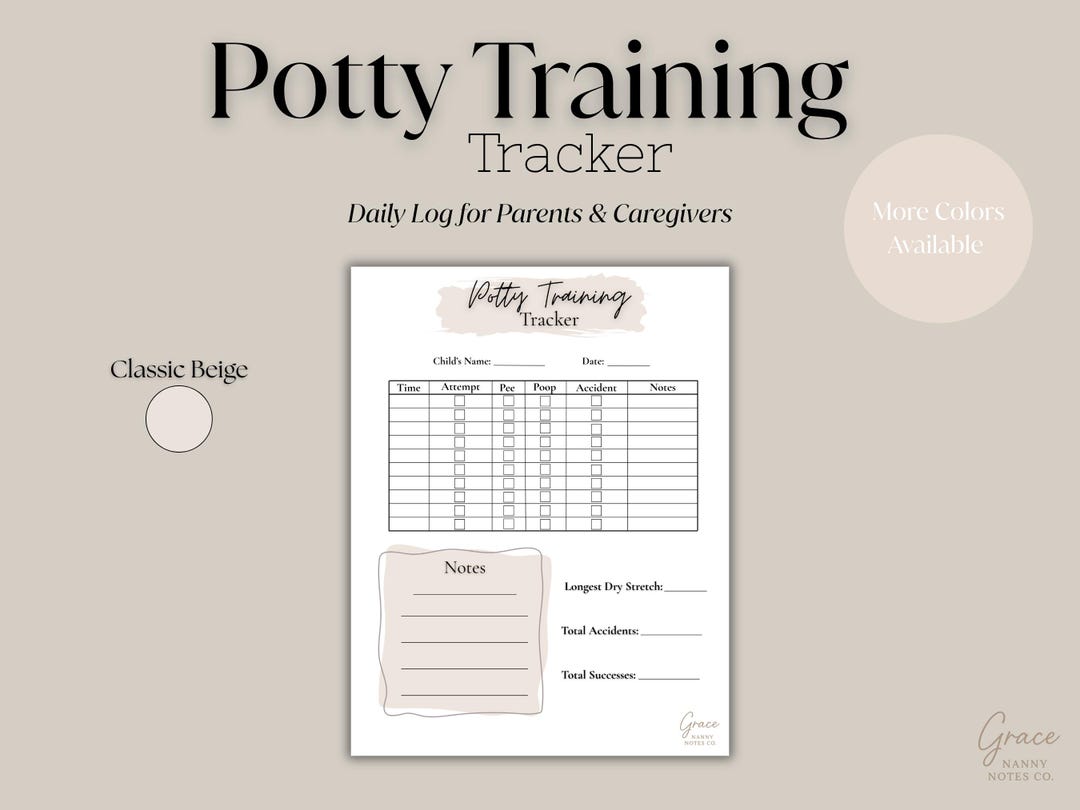 Beige Potty Training Tracker: Daily Log, Nanny & Daycare Chart (PDF ...