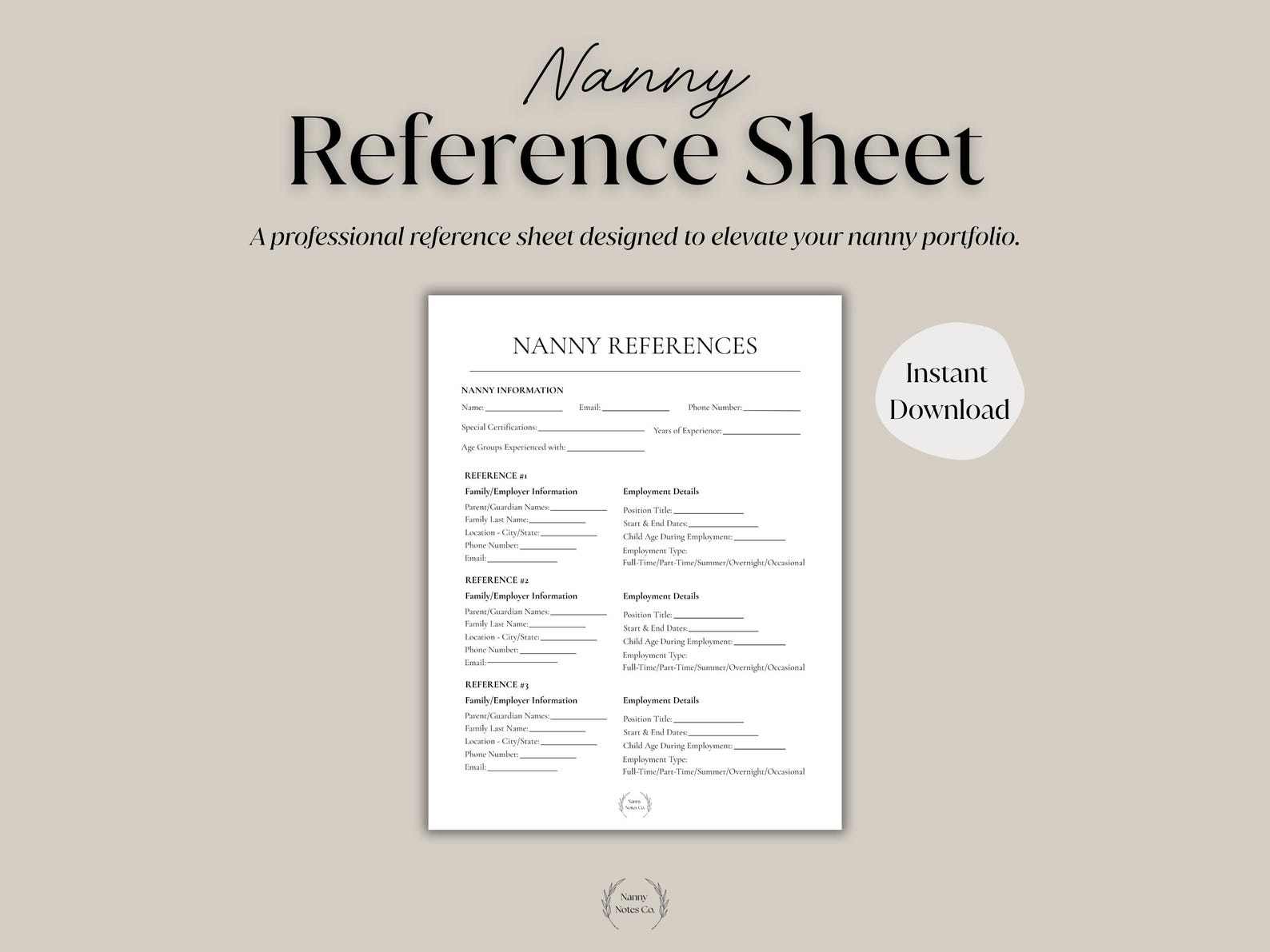 Nanny Reference Sheet Printable • Professional Childcare References ...