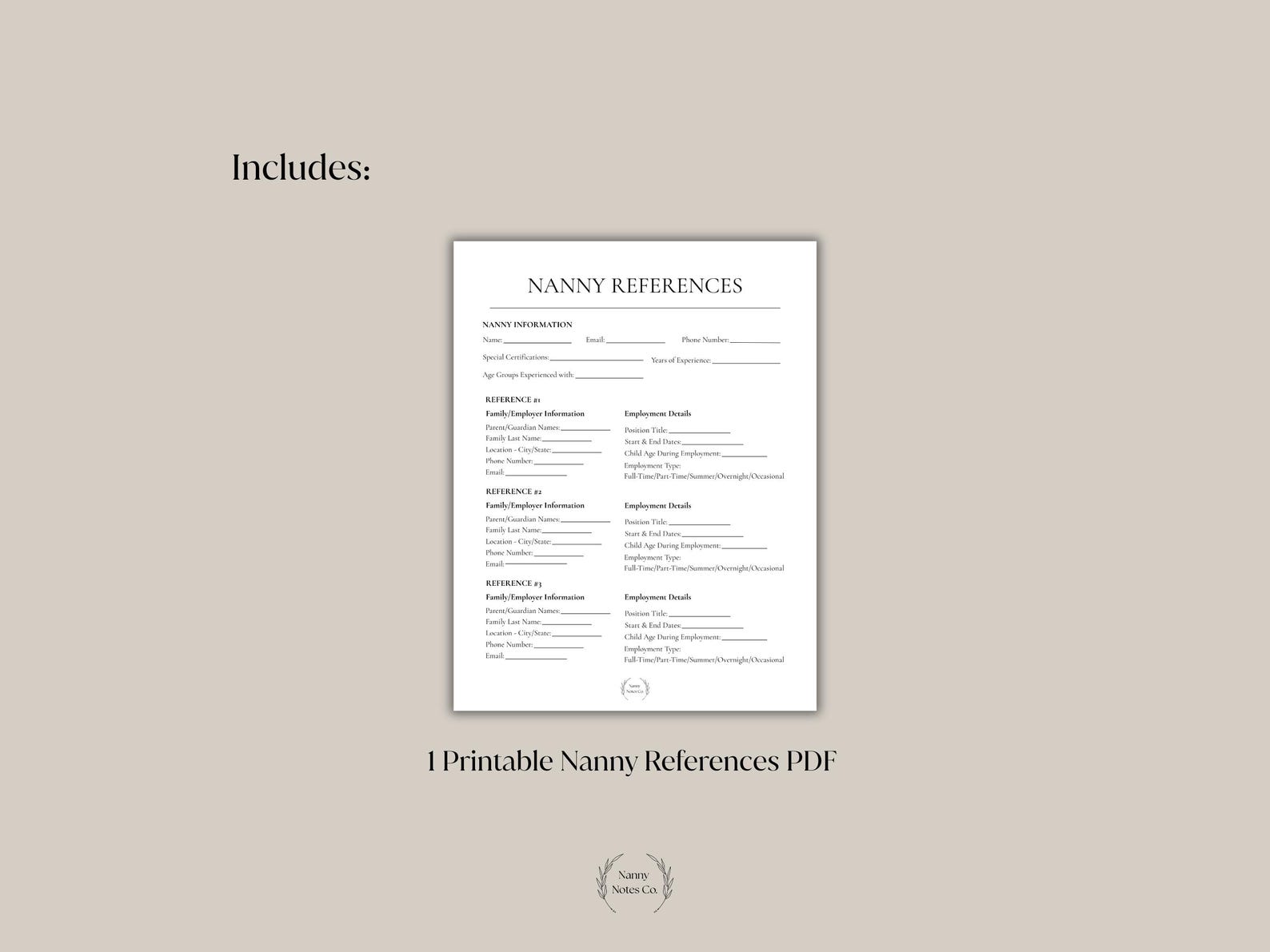 Nanny Reference Sheet Printable • Professional Childcare References ...