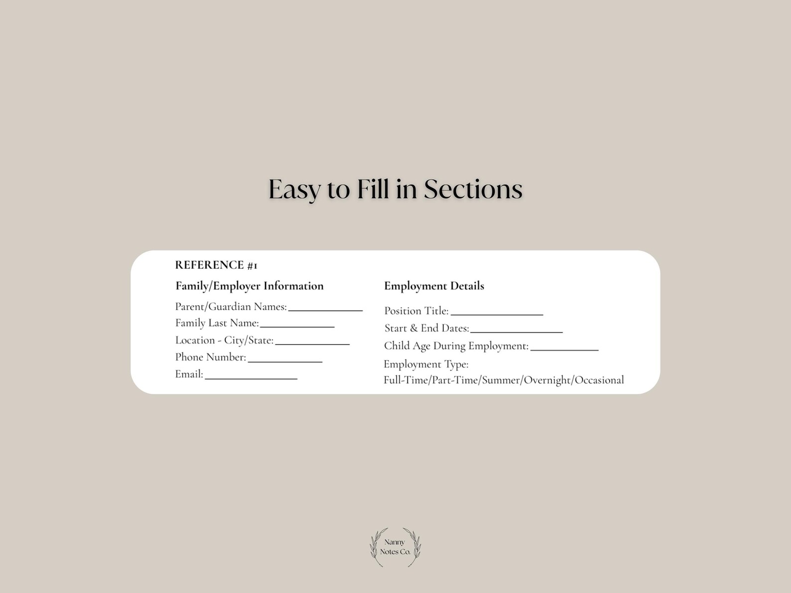 Nanny Reference Sheet Printable • Professional Childcare References ...