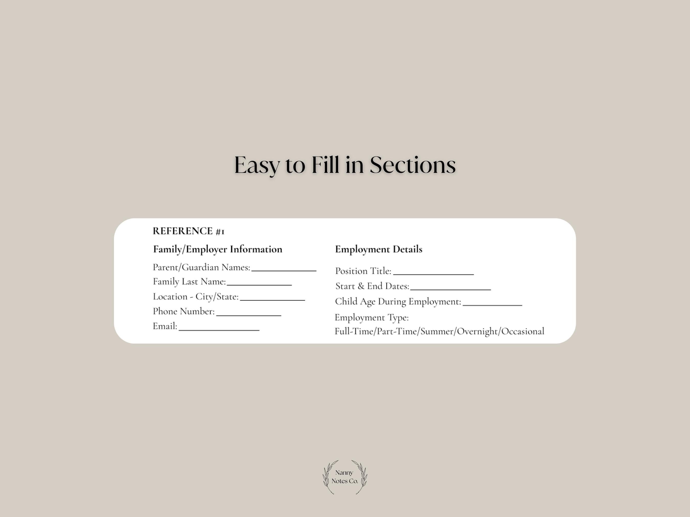 Nanny Reference Sheet Printable • Professional Childcare References ...