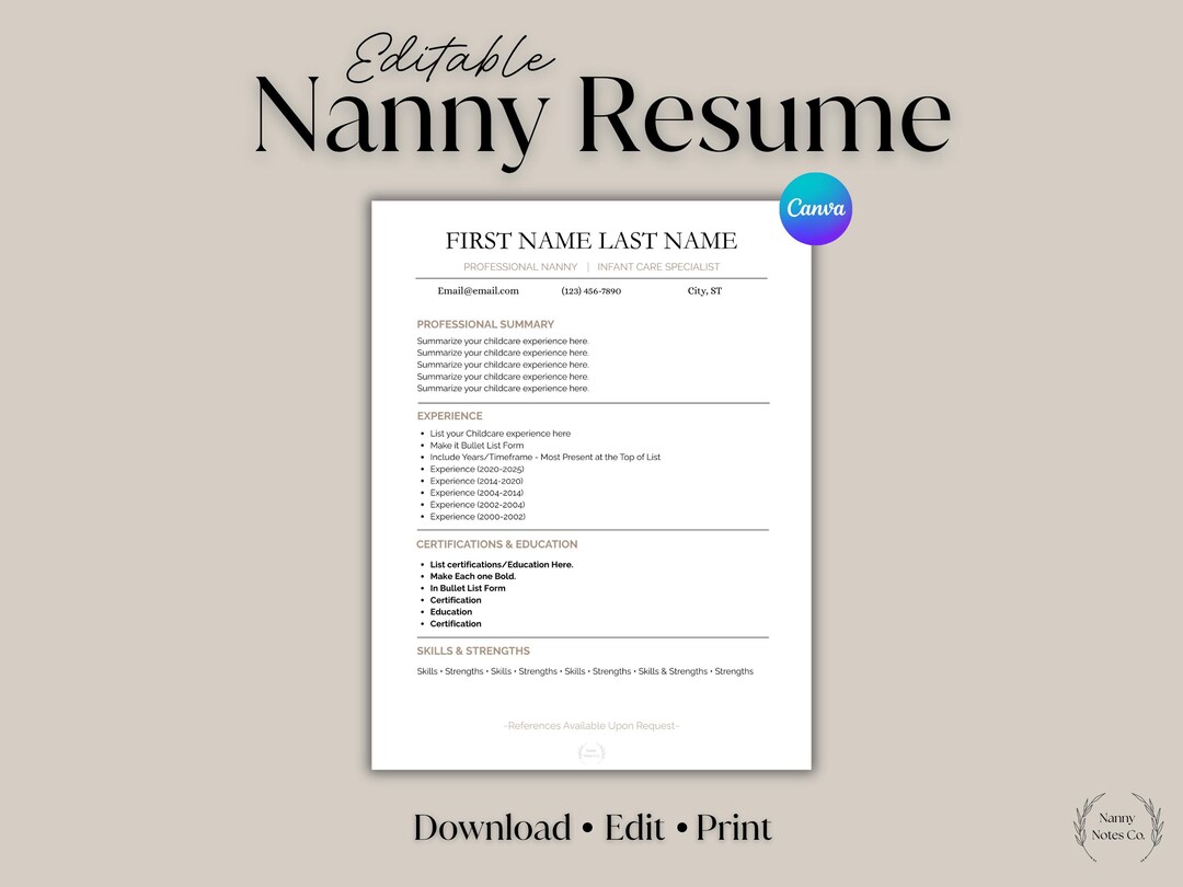 Editable Nanny Resume Template – Professional Canva Resume for Nannies ...