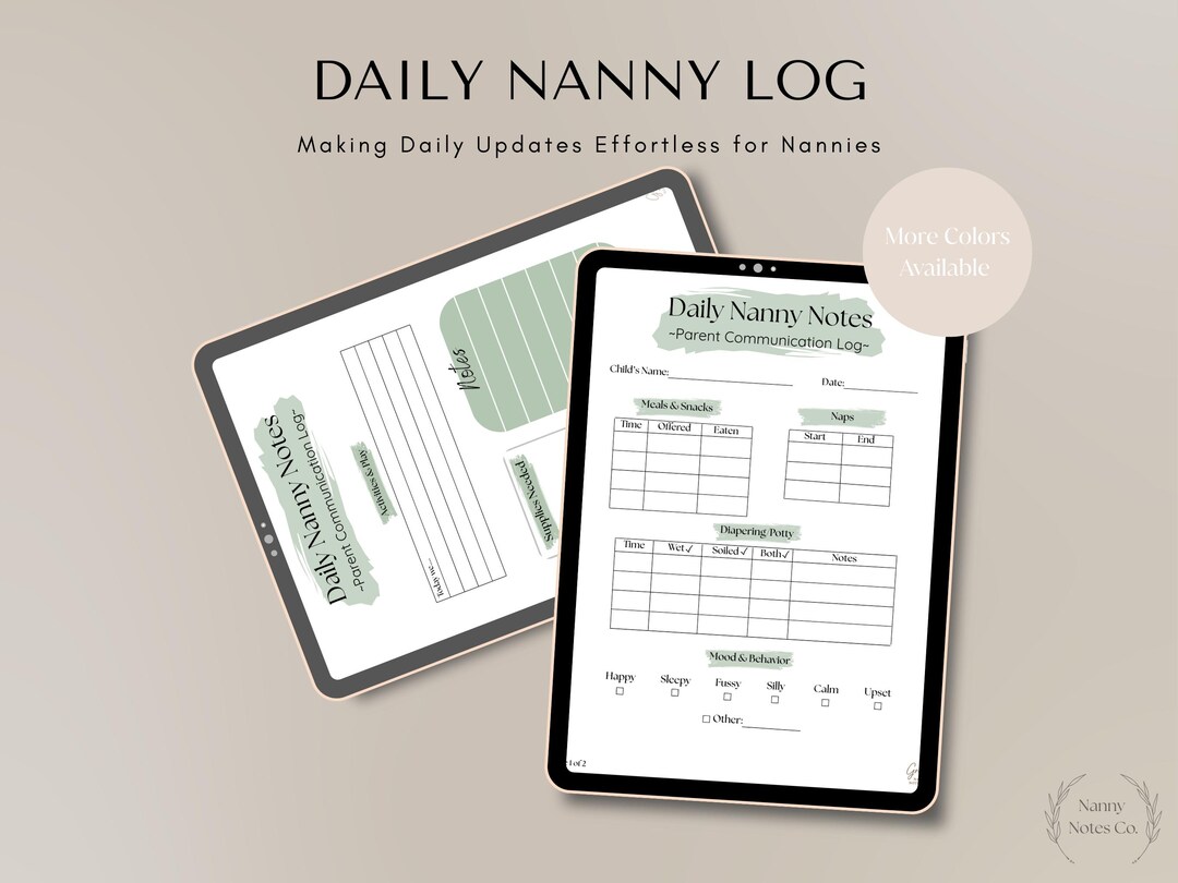 Printable Nanny Notes Template | Sage Green Daily Log | Baby Feeding ...
