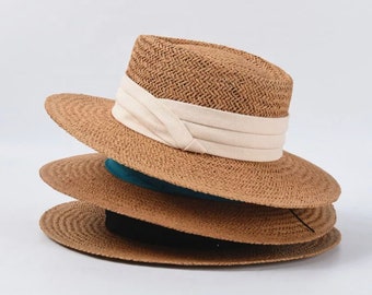 Flat Brim Straw Hat - Etsy