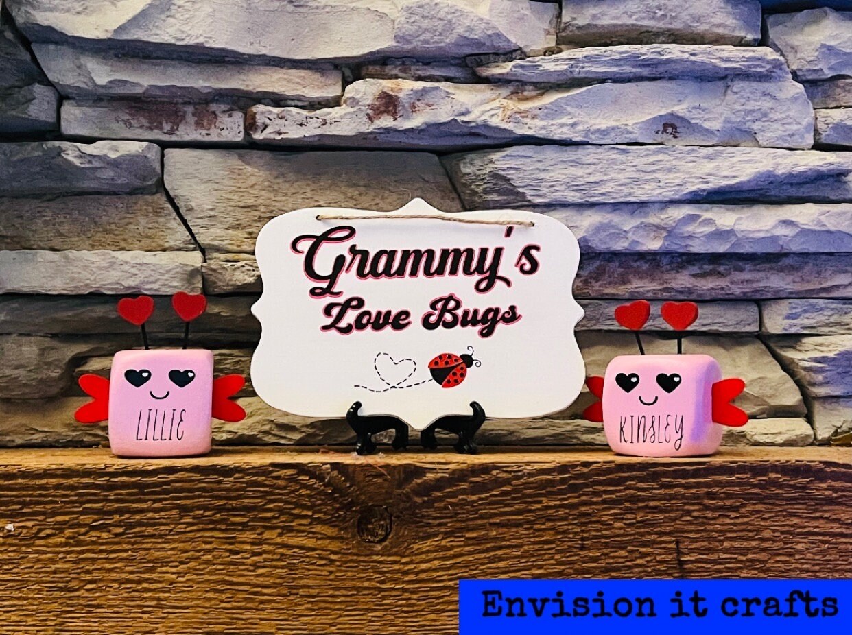 Love Bug Block, Valentines Day Decor, Personizable Decor, Shelf Sitter ...