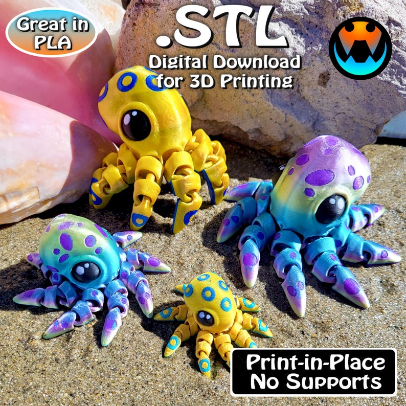 Tiny Octopus, Cinderwing3d, STL File for 3D Printing, STL Print Files ...
